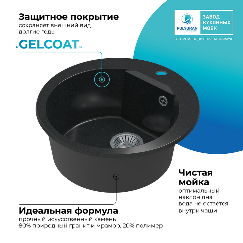 Мойка кухонная POLYGRAN ATOL 520 (космос №316) купить в Бресте